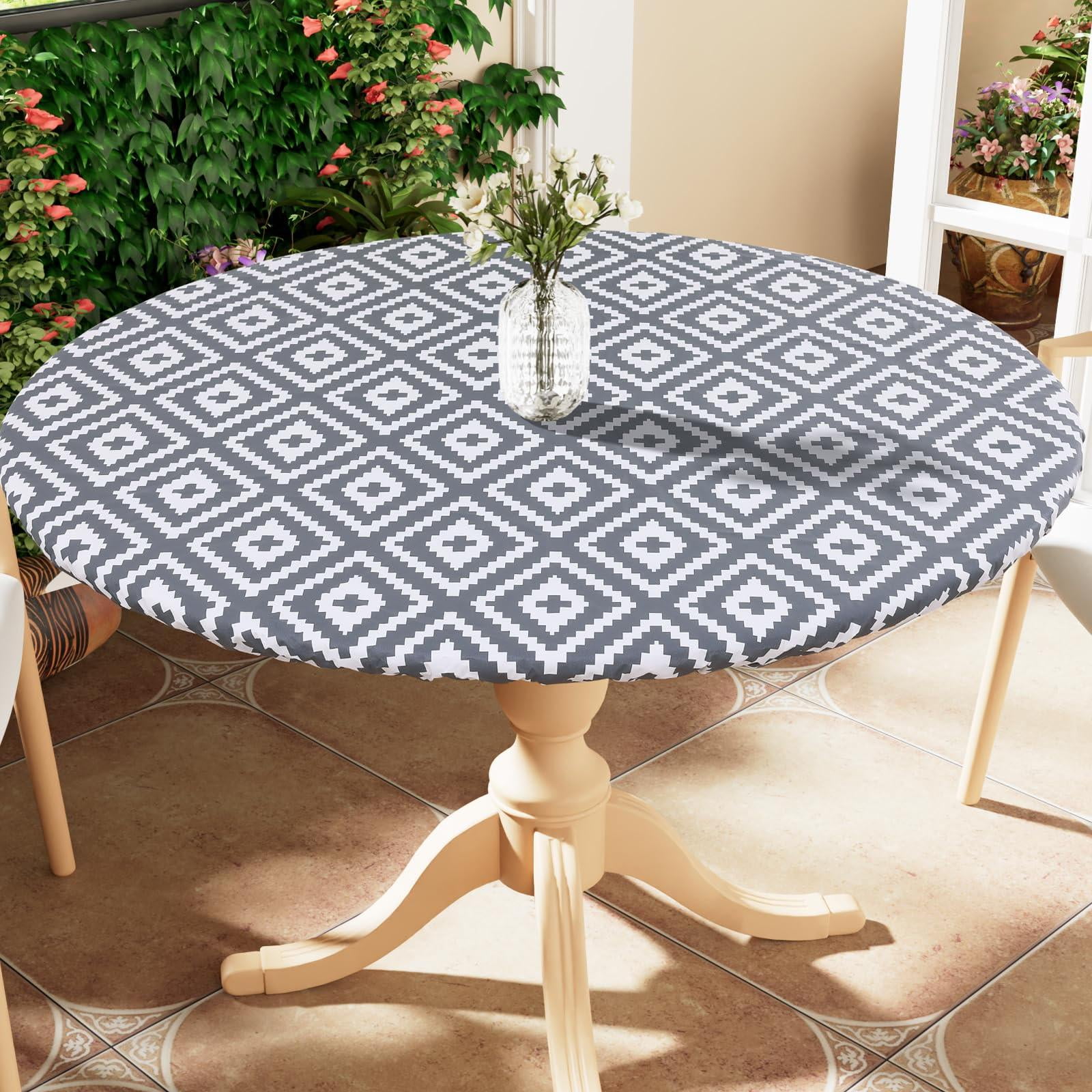 decorUhome Vinyl Tablecloth for Round Tables, Waterproof Fitted Table ...