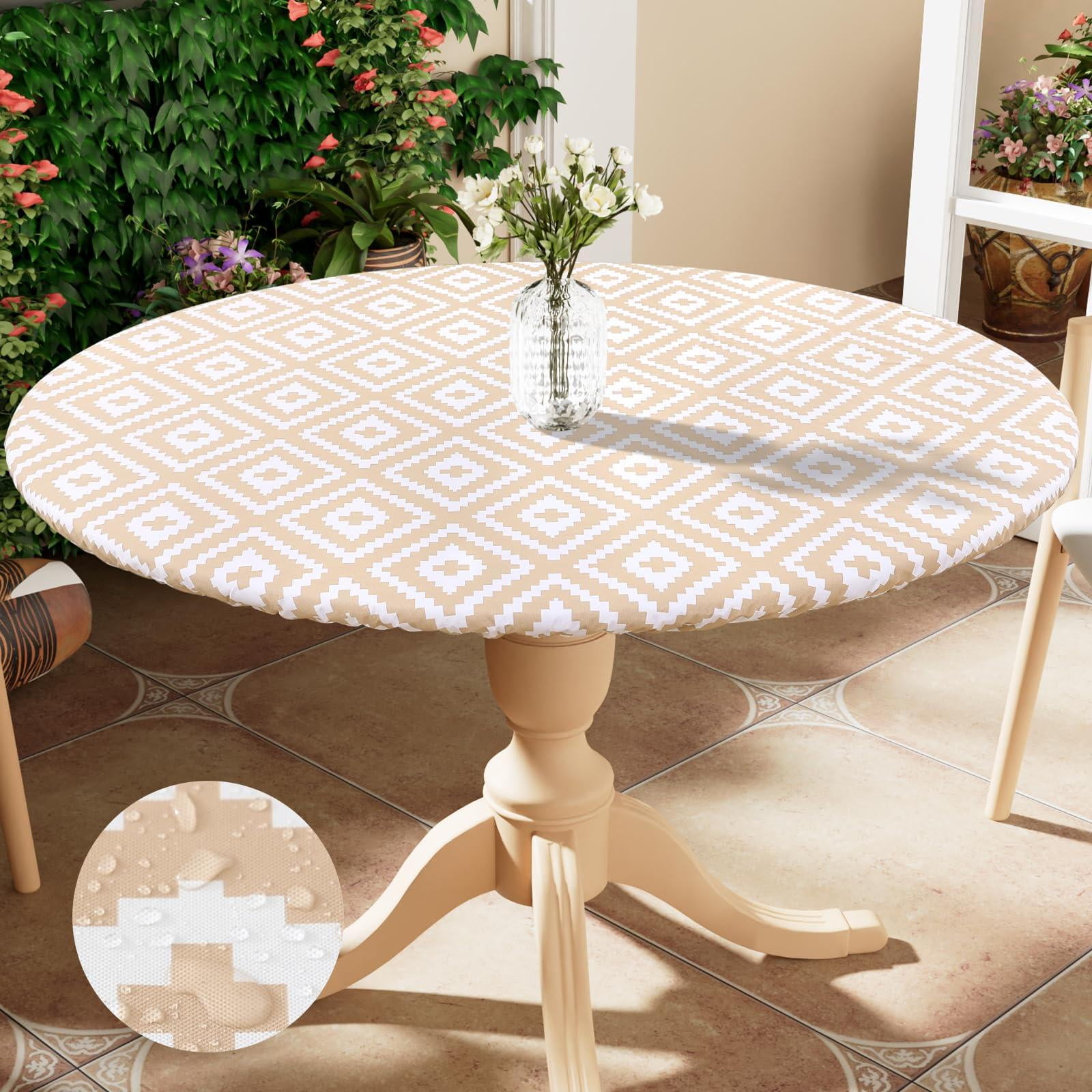 decorUhome Vinyl Tablecloth for Round Tables, Waterproof Fitted Table ...