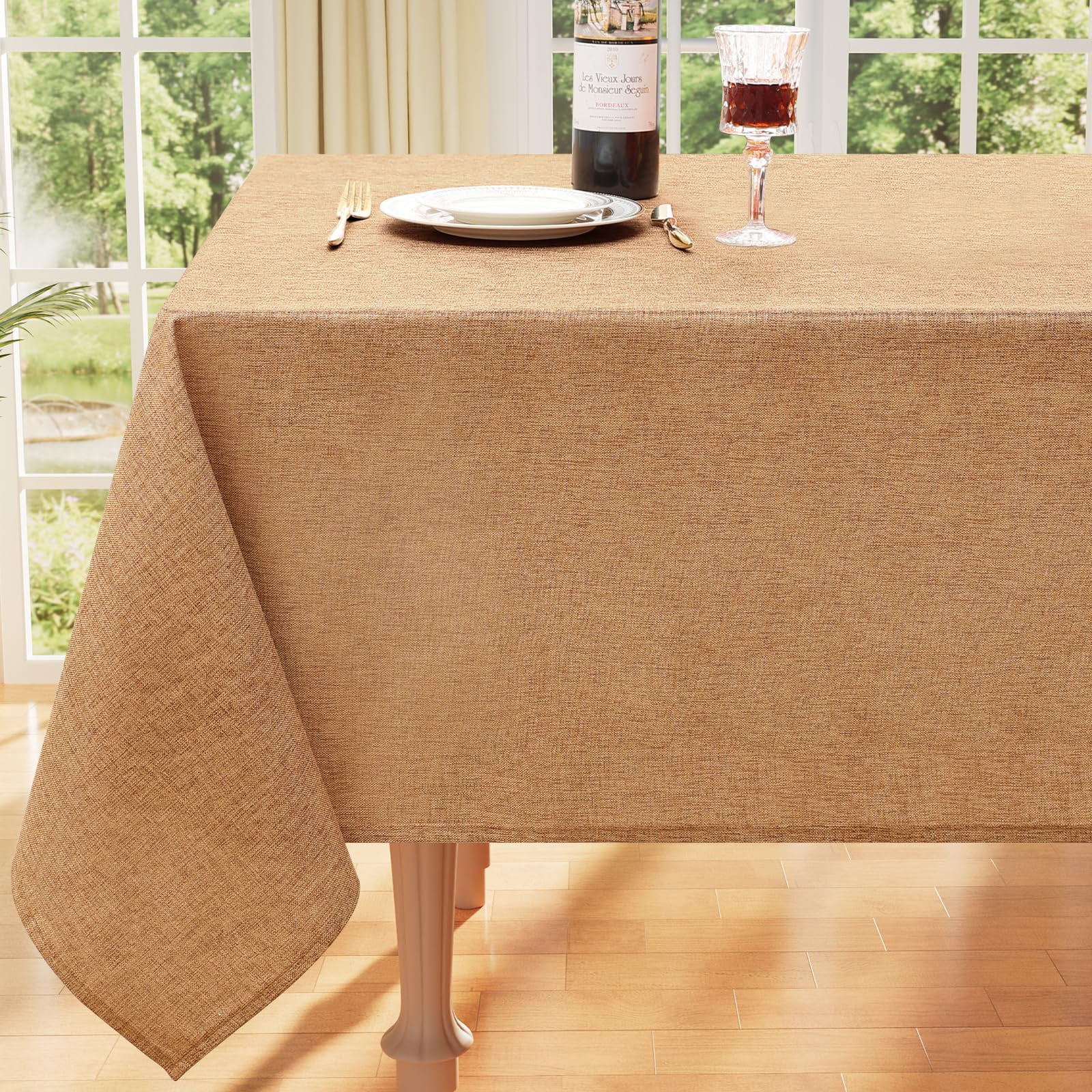 decorUhome Waterproof Rectangle Linen Tablecloth, Wipeable Burlap Table ...