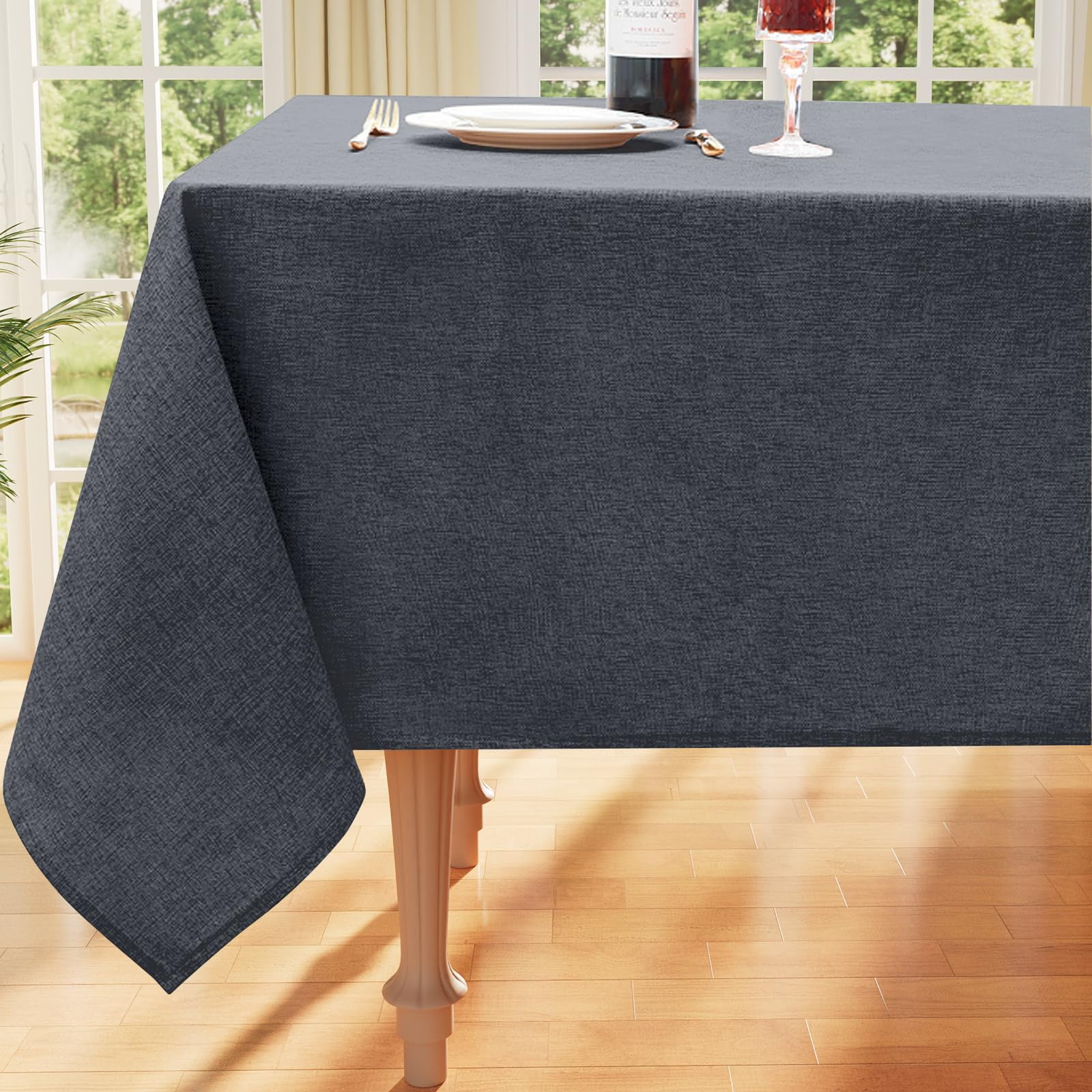 decorUhome Waterproof Rectangle Linen Tablecloth, Wipeable Burlap Table ...