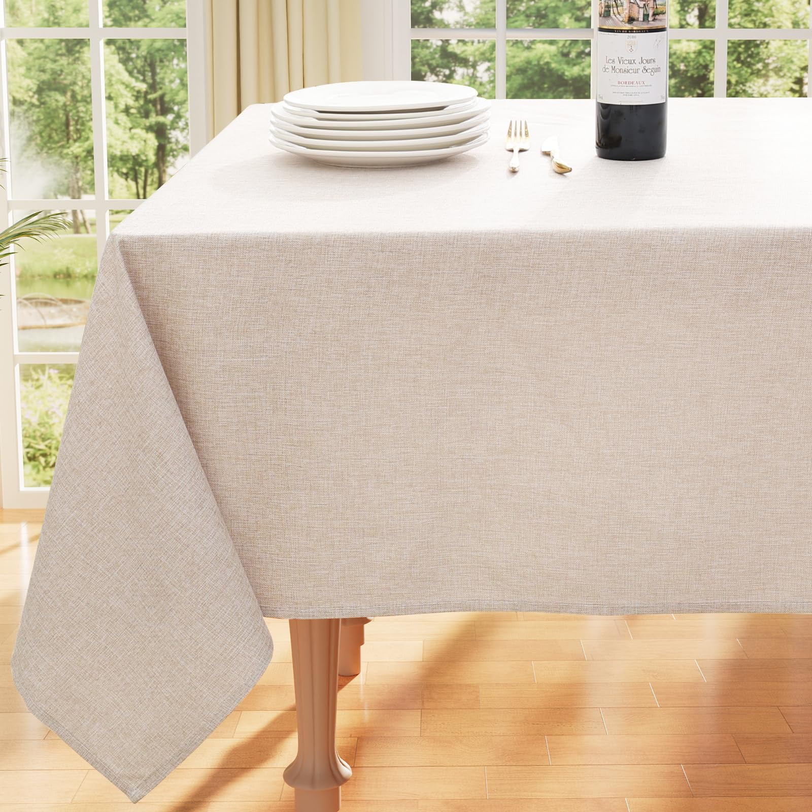 DecorUhome Linen Waterproof Tablecloth for Home/Dining Room, Wipeable ...