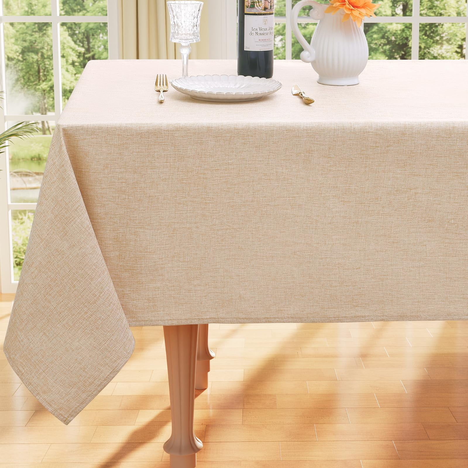 decorUhome Waterproof Rectangle Linen Tablecloth, Wipeable Burlap Table ...
