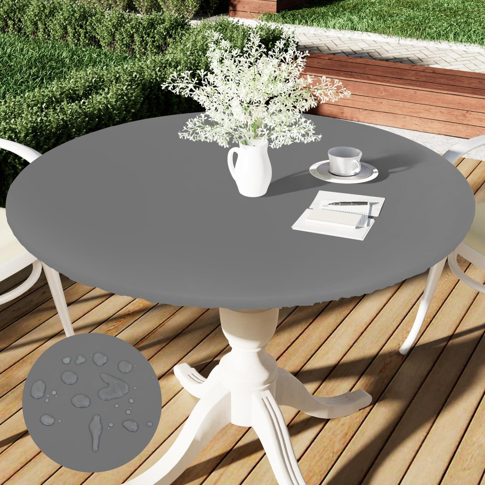 decorUhome Waterproof Vinyl Fitted Table Cloth For 36"-44" Round ...
