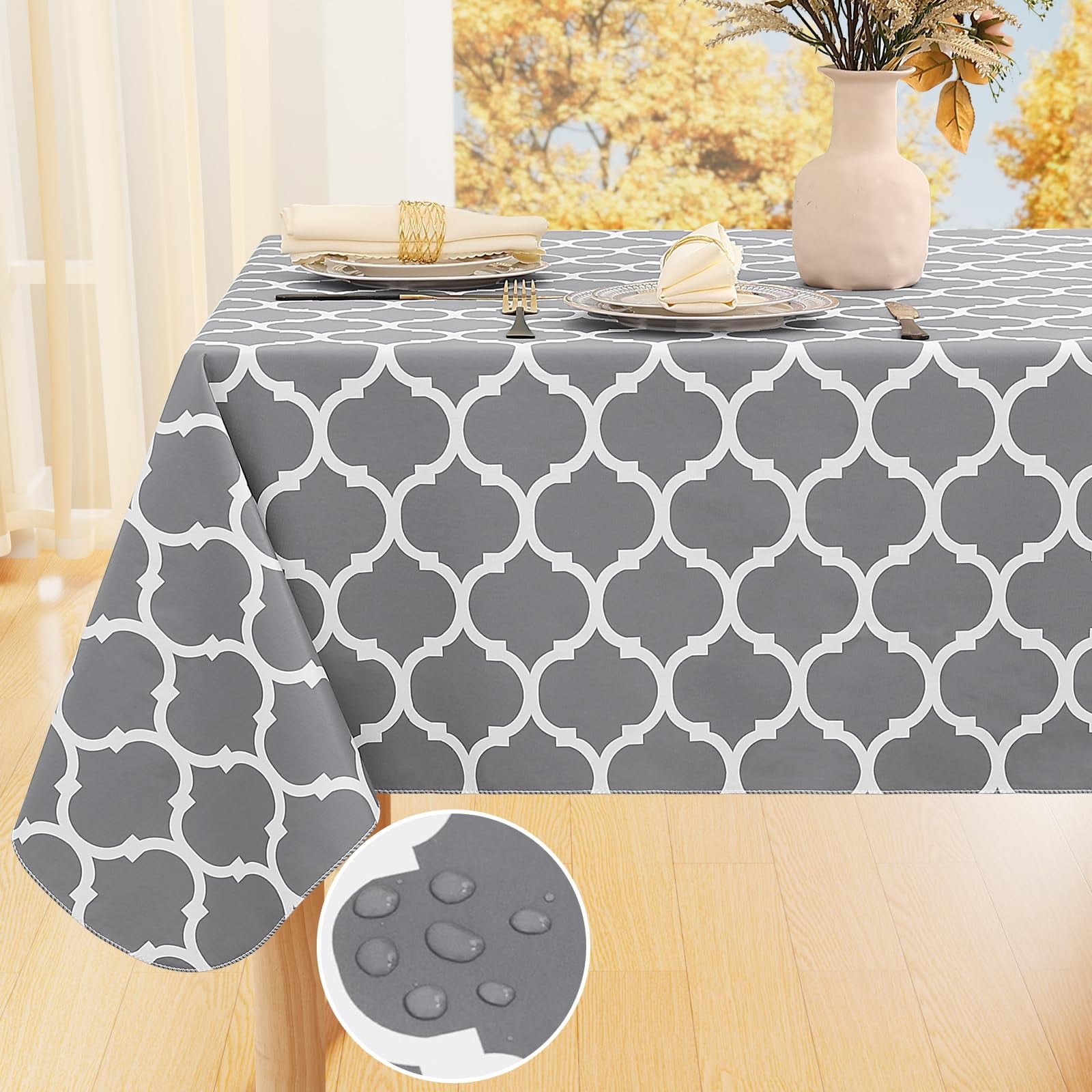 decorUhome Waterproof Vinyl Tablecloth with Flannel Backing for ...