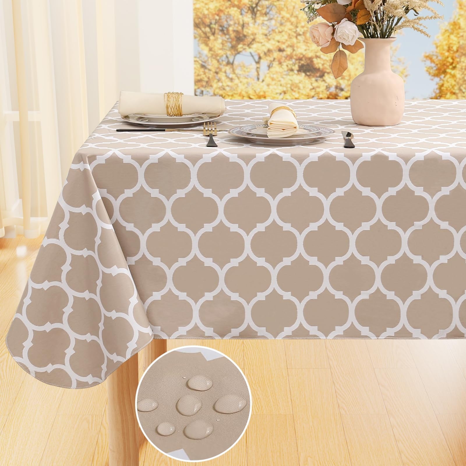 decorUhome Waterproof Vinyl Tablecloth with Flannel Backing for ...
