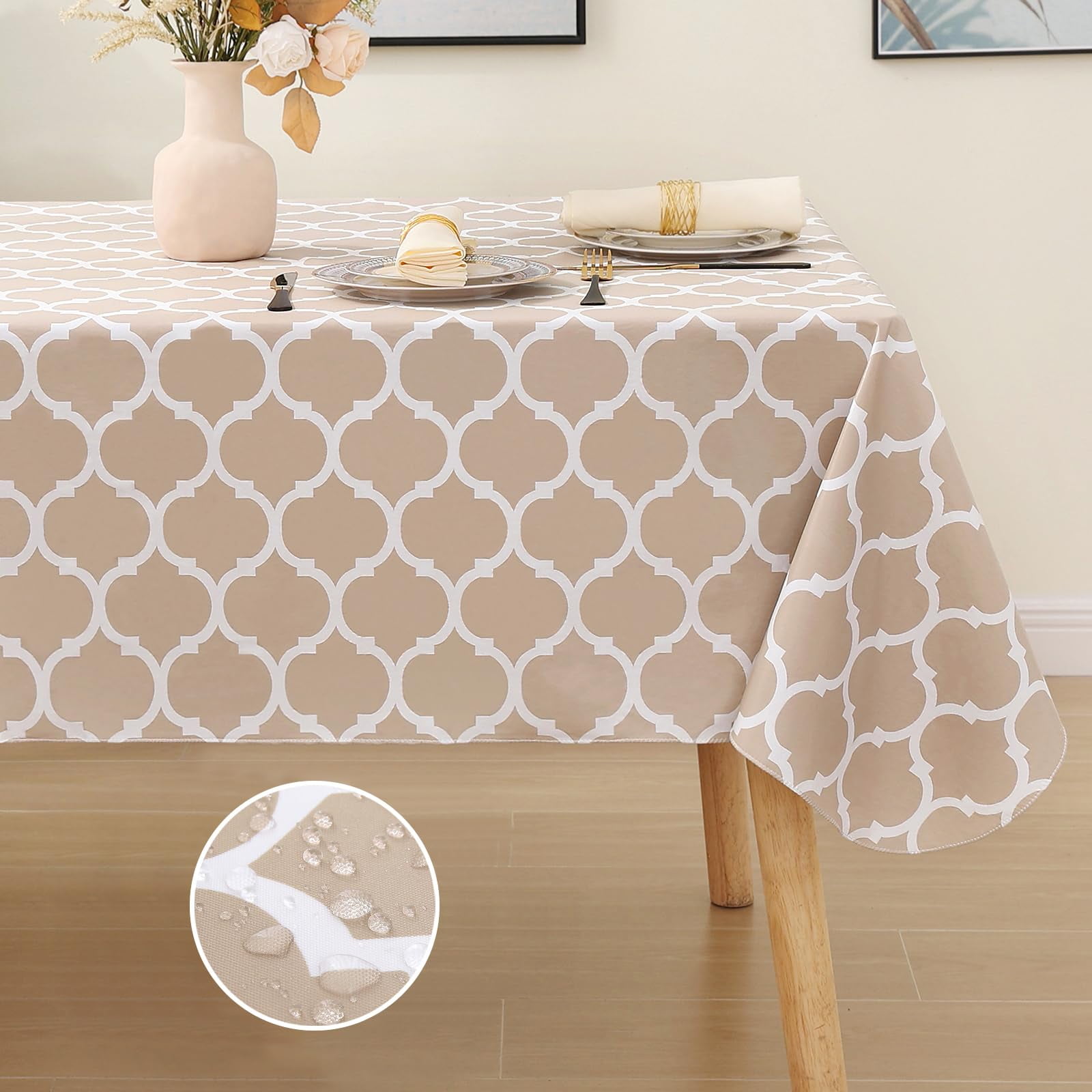 decorUhome Waterproof Vinyl Tablecloth with Flannel Backing for ...
