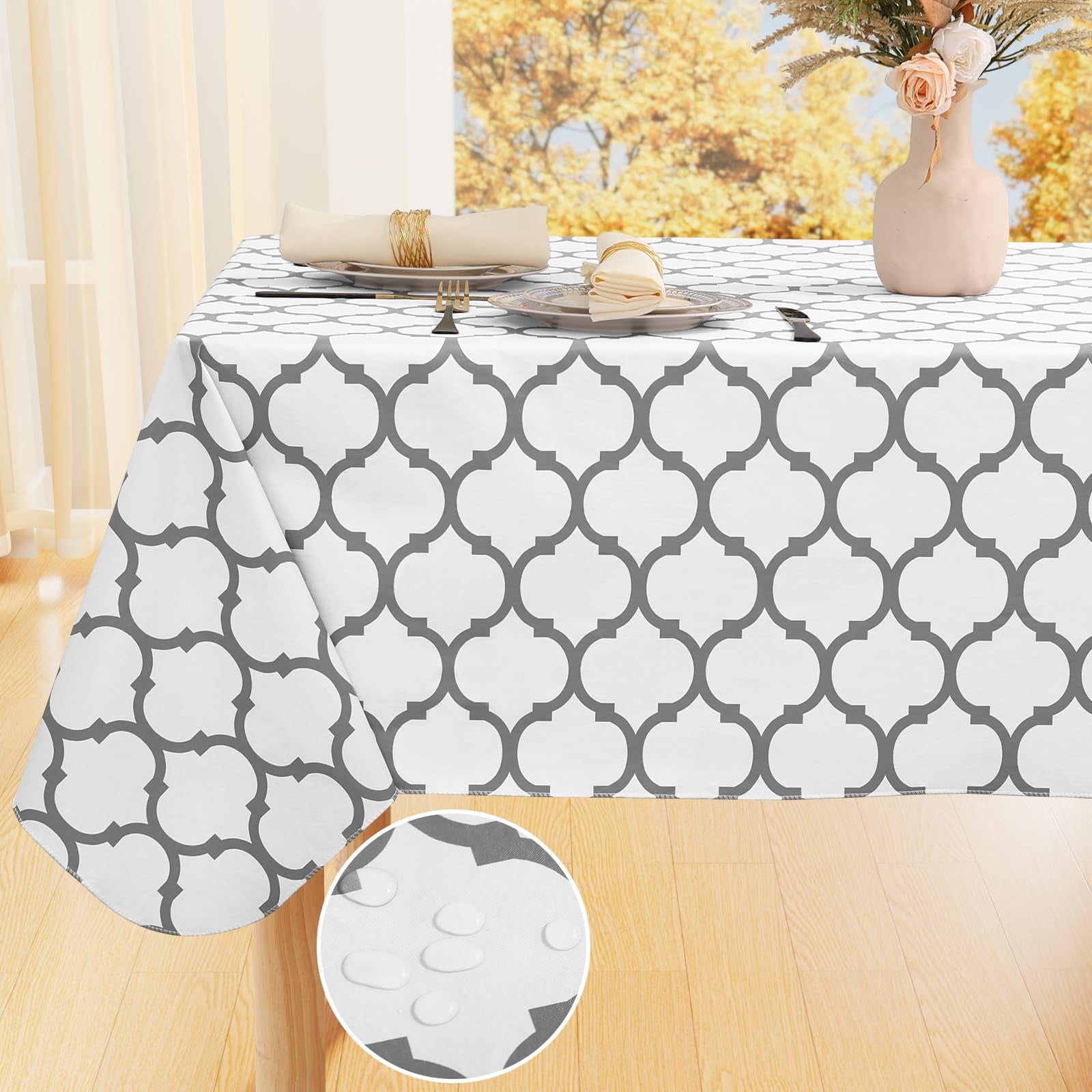 DecorUhome Moroccan Rectangle Tablecloth, Waterproof, Wipeable, 60x84 ...