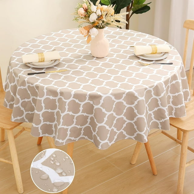 decorUhome Waterproof Vinyl Tablecloth with Flannel Backing for Round ...