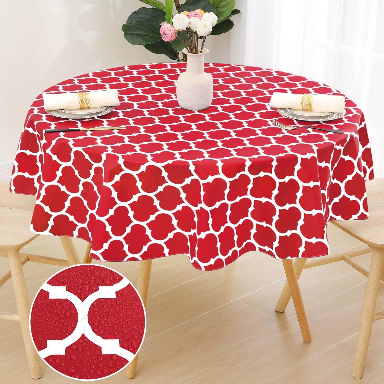 decorUhome Waterproof Vinyl Tablecloth with Flannel Backing for Round ...