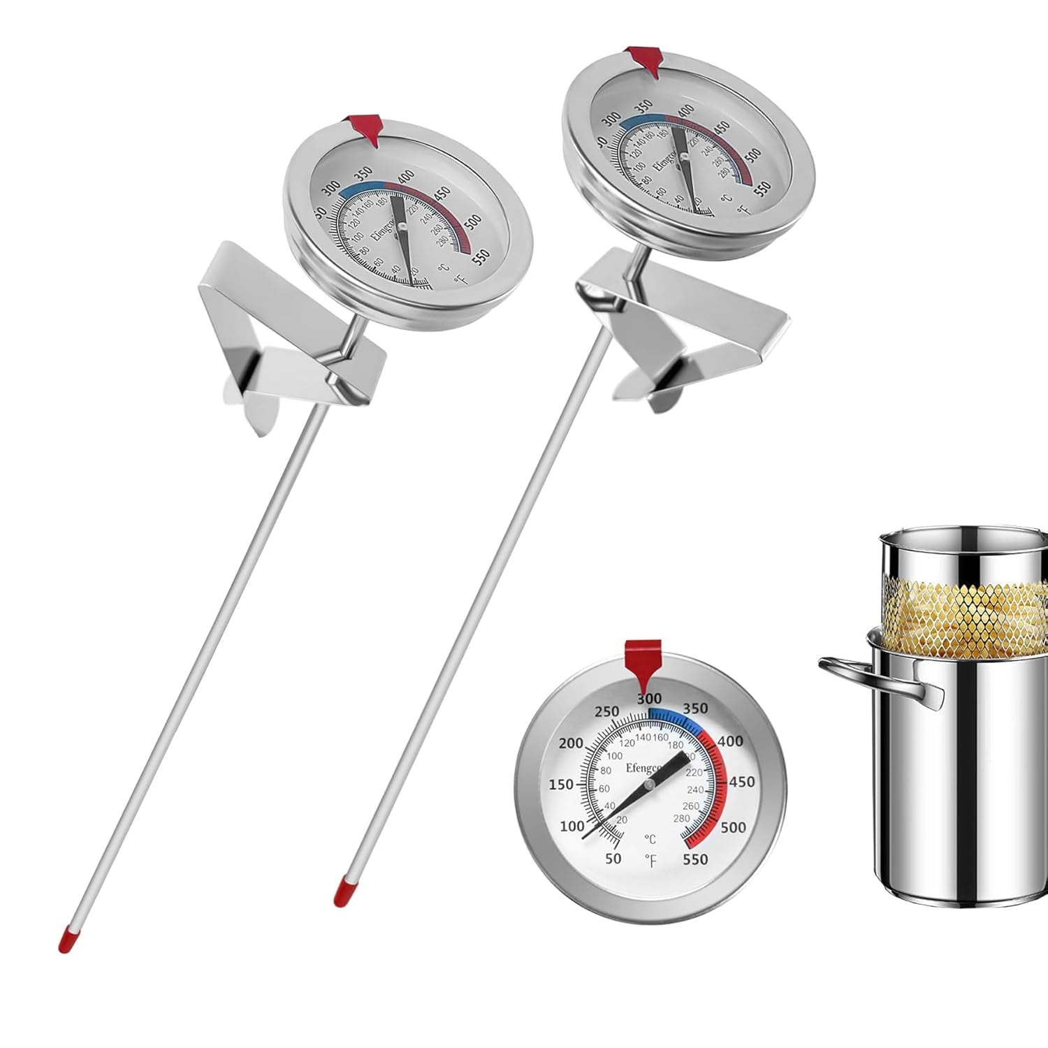 deep fry turkey thermometer (2 pack) with 12'' probe & pot clip, candy ...