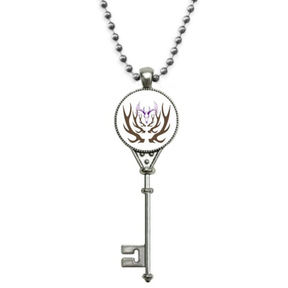 deep horn jungle art deco fashion pendant vintage necklsilver key ...