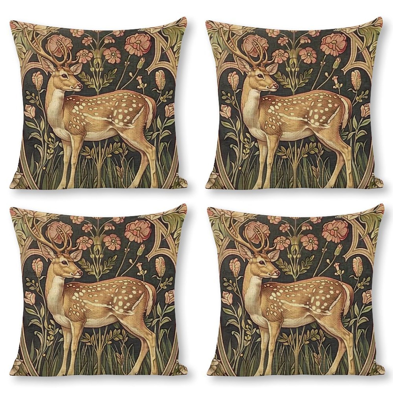 deer floral art nouveau Linen toss pillowcase decoration pillowcase ...