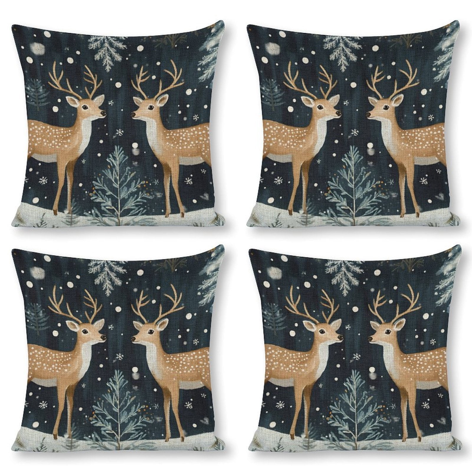 deer trees snowflakes Linen toss pillowcase decoration pillowcase ...
