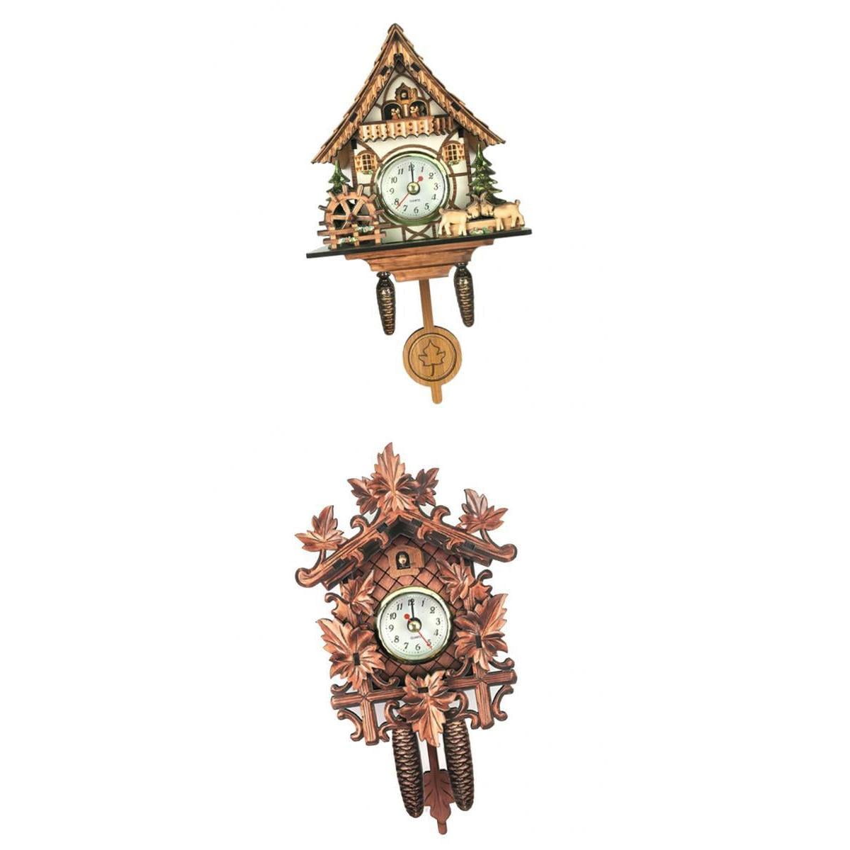 deevoka 2pcs Antique Design Wooden Frame Cuckoo Clock Wall Clock for ...