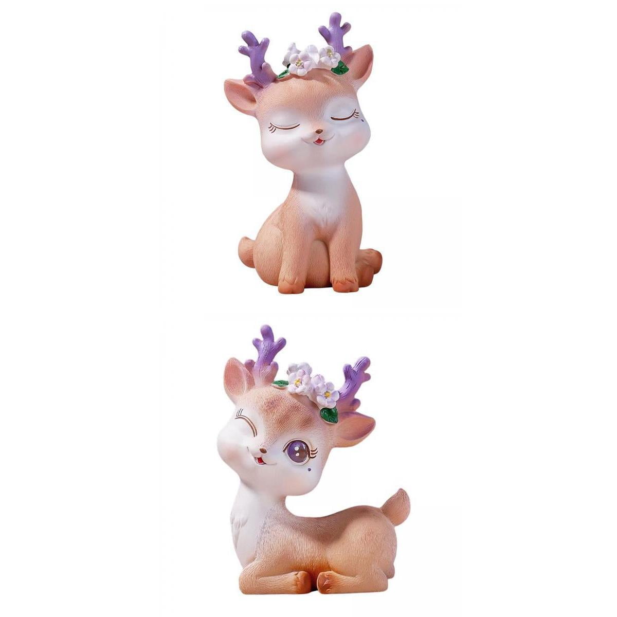 deevoka 2x Resin Mini Deer Figurines Miniature Animal Statues - Walmart.com