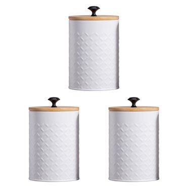 White Kitchen Canisters Set with Wooden Lids, Airtight Food Storage ...