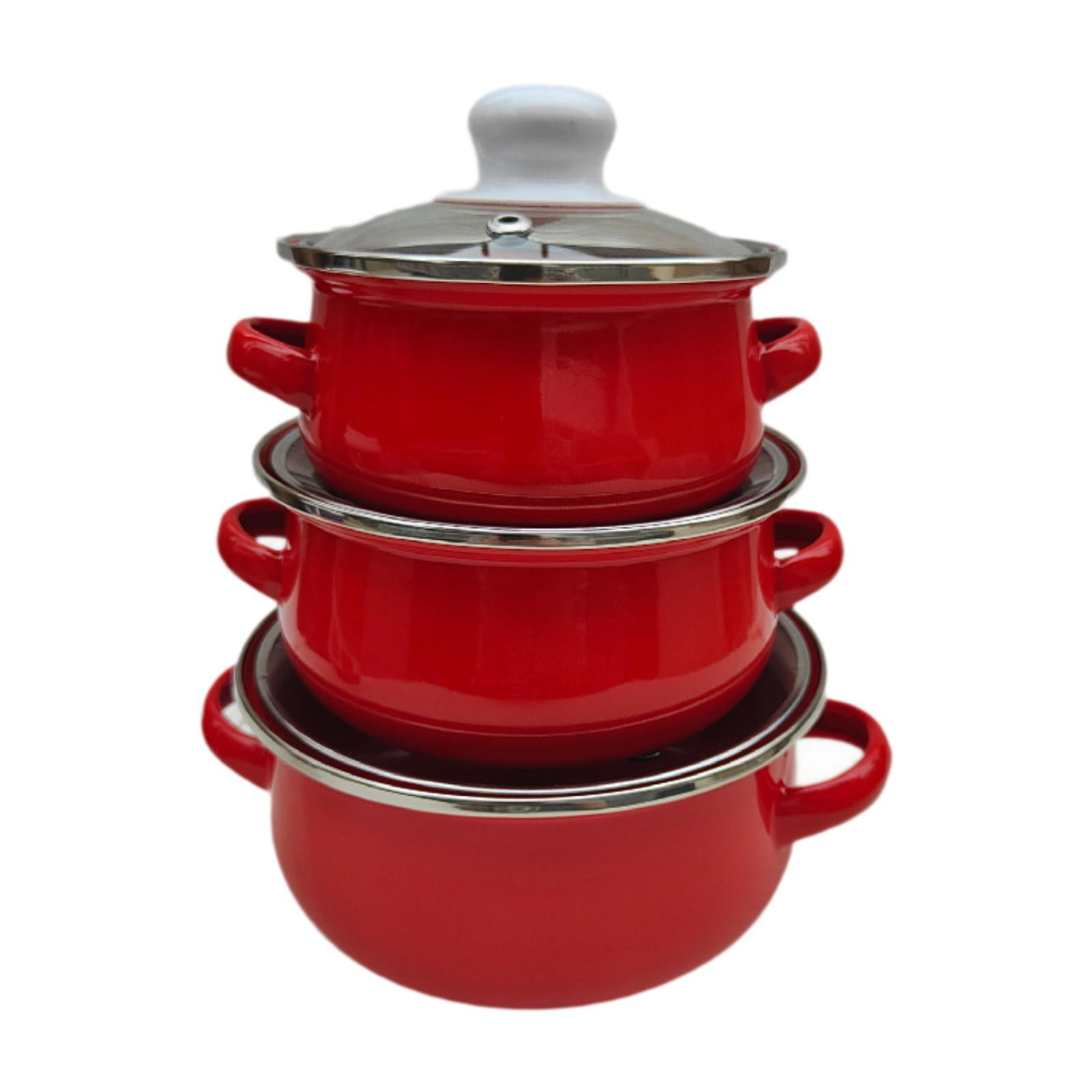 deevoka 3 Pieces Enamel Cooking Pots Stew Bean Simmer Pot Kitchen ...