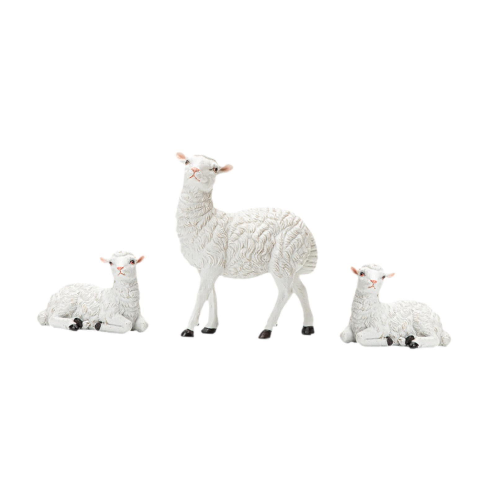 deevoka 3x Mini Sheep Statue Artwork White Lamb Sculpture for Patio ...