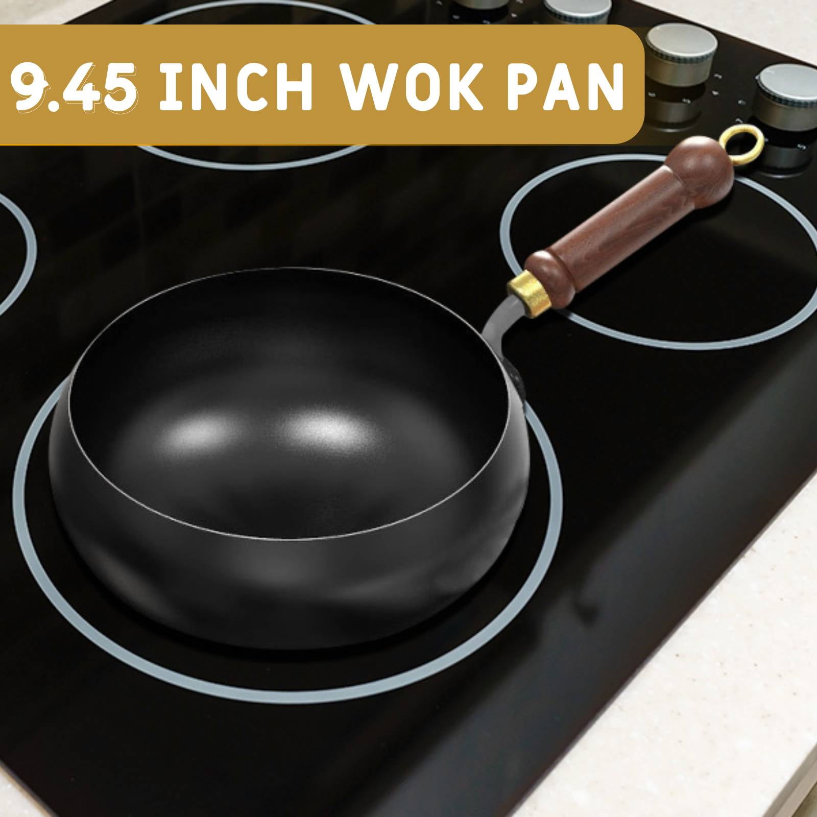 deevoka 9.45'' Iron Wok Flat Bottom Wok Gas Cookware Induction Cooker ...