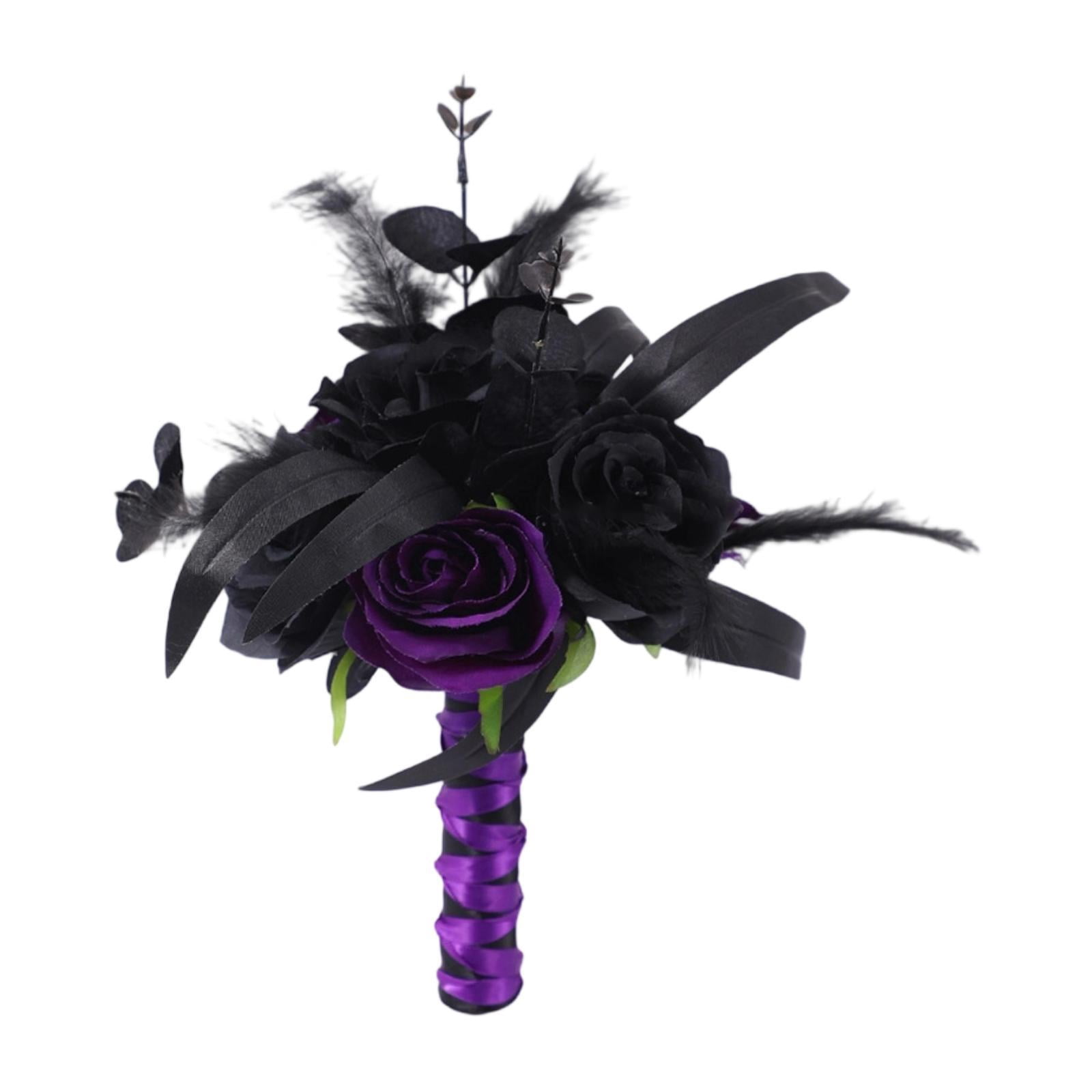 deevoka Artificial Rose Flowers Black Leaves Arrangement Dark Bridal ...