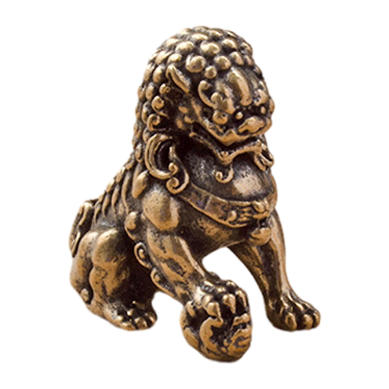 deevoka Brass Mini Chinese Lion Sculpture Souvenir Feng Shui Ornament ...