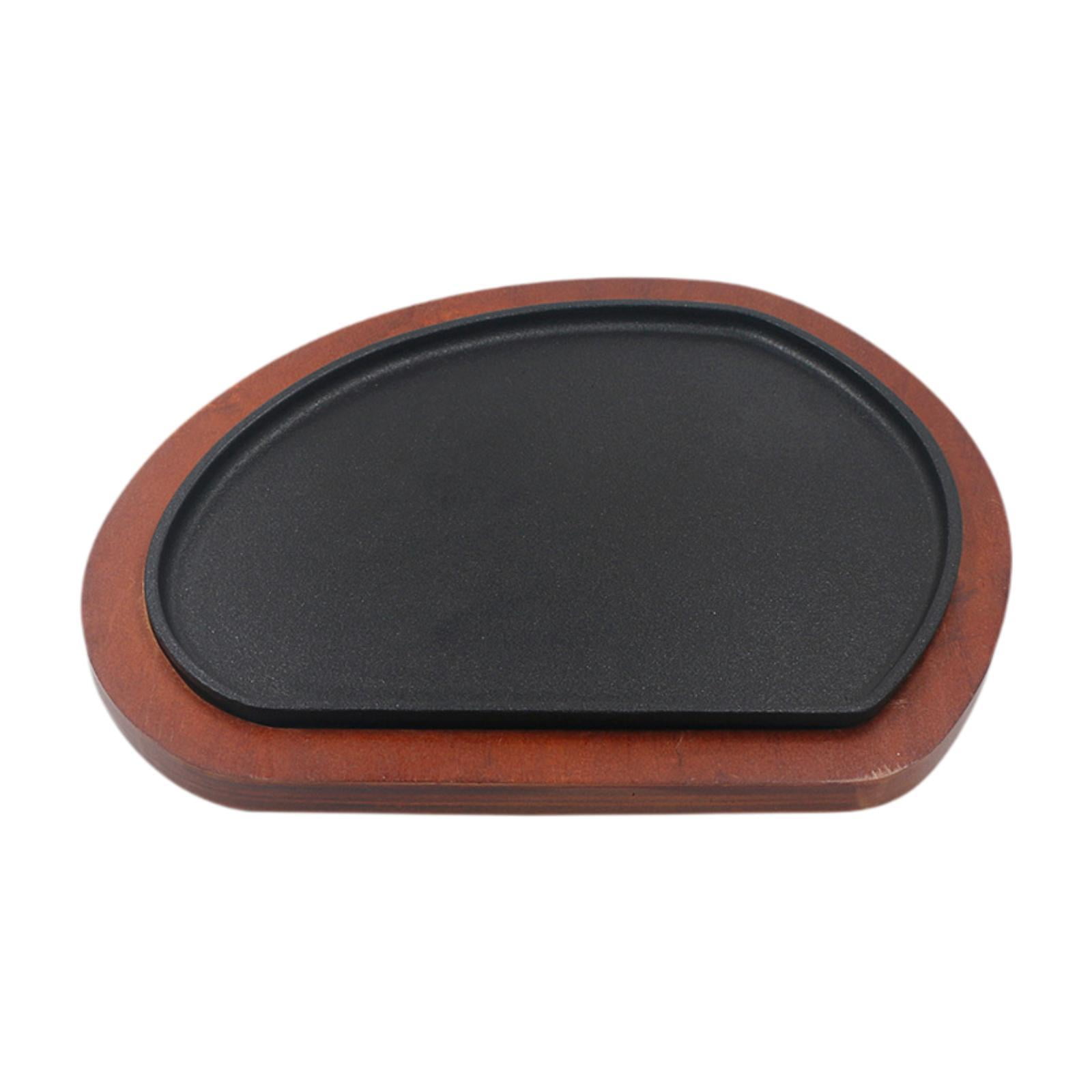deevoka Cast Iron Steak Plate Wood Tray Griddle Steak Plate, Nonstick ...