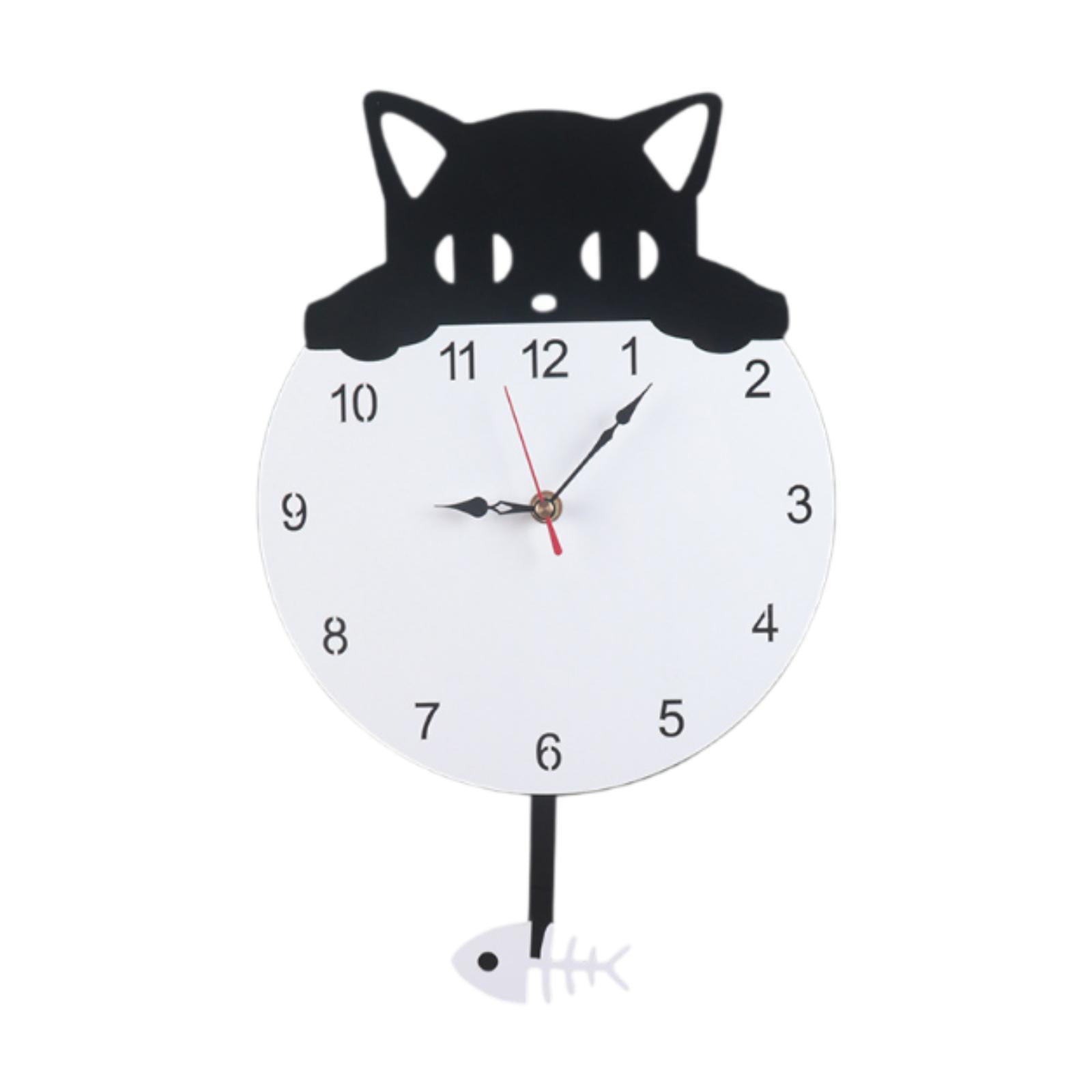 deevoka Cat Pendulum Wall Clock Acrylic Cute Silent for Kids Room ...
