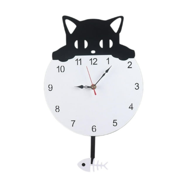 deevoka Cat Pendulum Wall Clock Acrylic Cute Silent for Kids Room ...