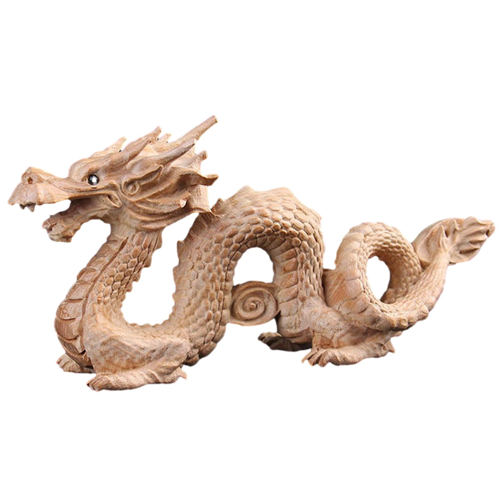 deevoka Dragon Statue Desk for Home Decor Wooden Figurine for Cabinet ...