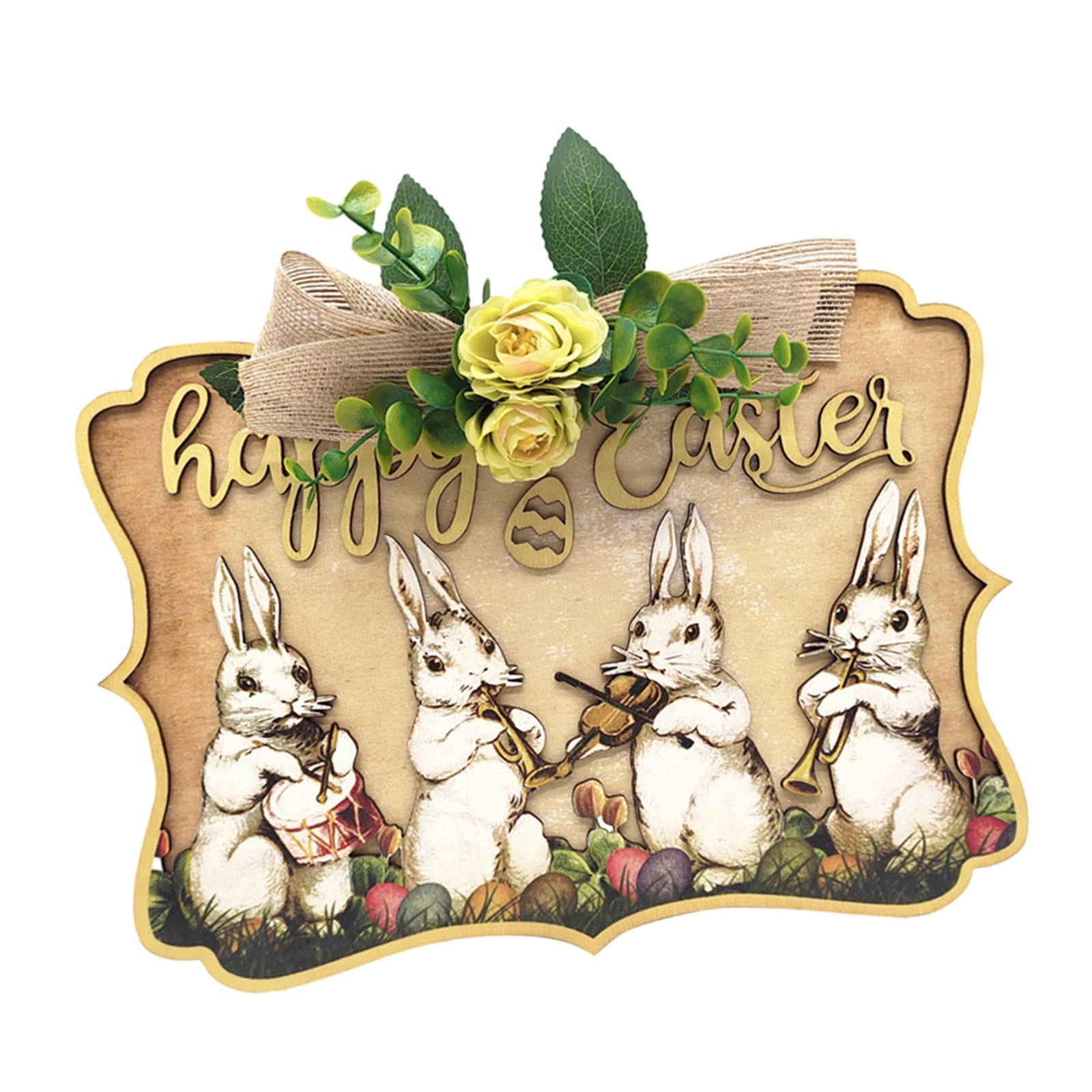 deevoka Easter Bunny Door Sign Easter Decor Easter Rabbit Sign with ...