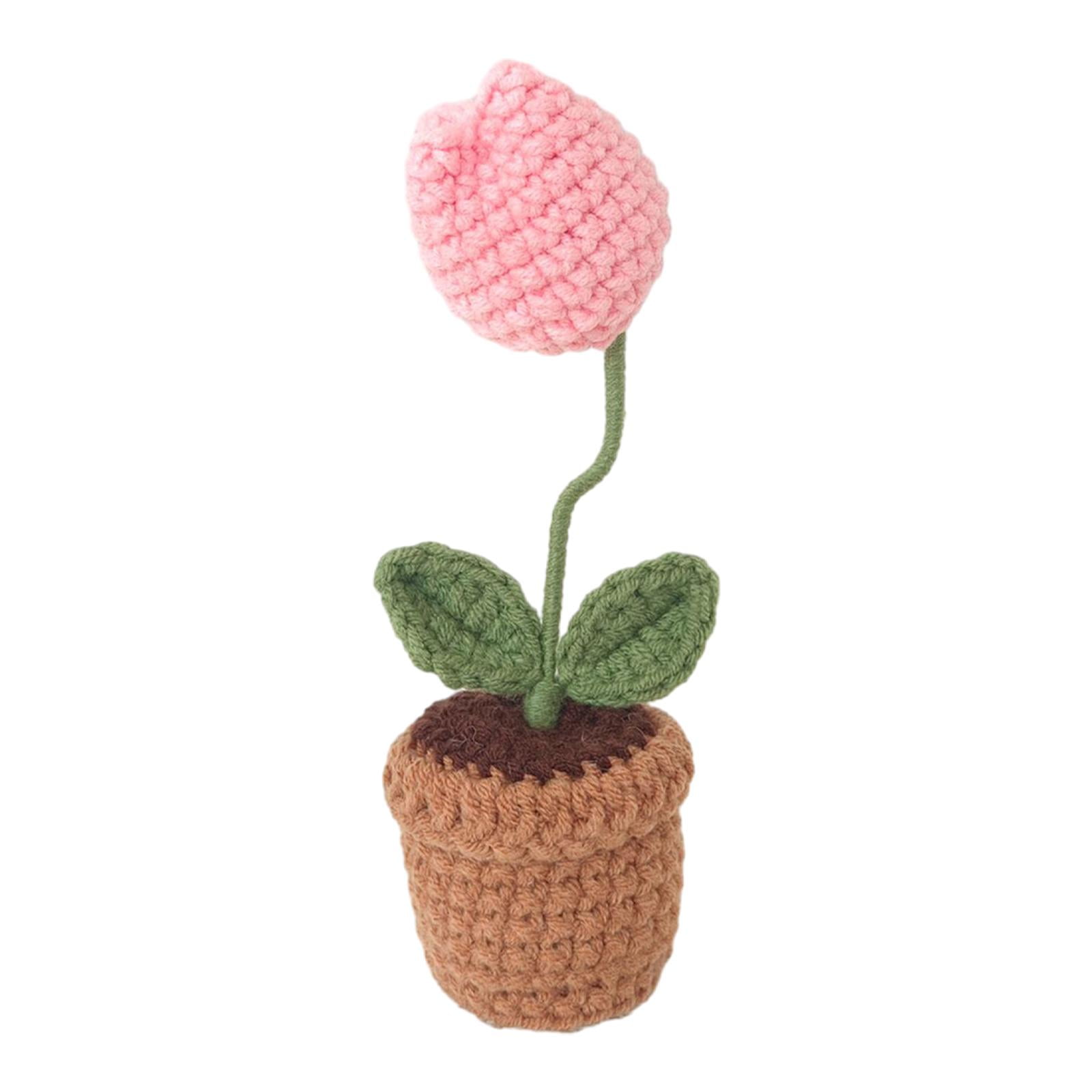deevoka Hand Knitted Flower Mini Potted Handmade Kintting Flower for ...
