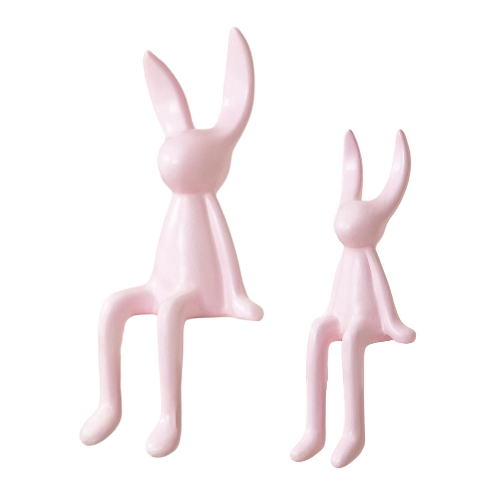 deevoka Set of 2 Ceramic Sitting Rabbit Figurines Bookshelf Decoration ...