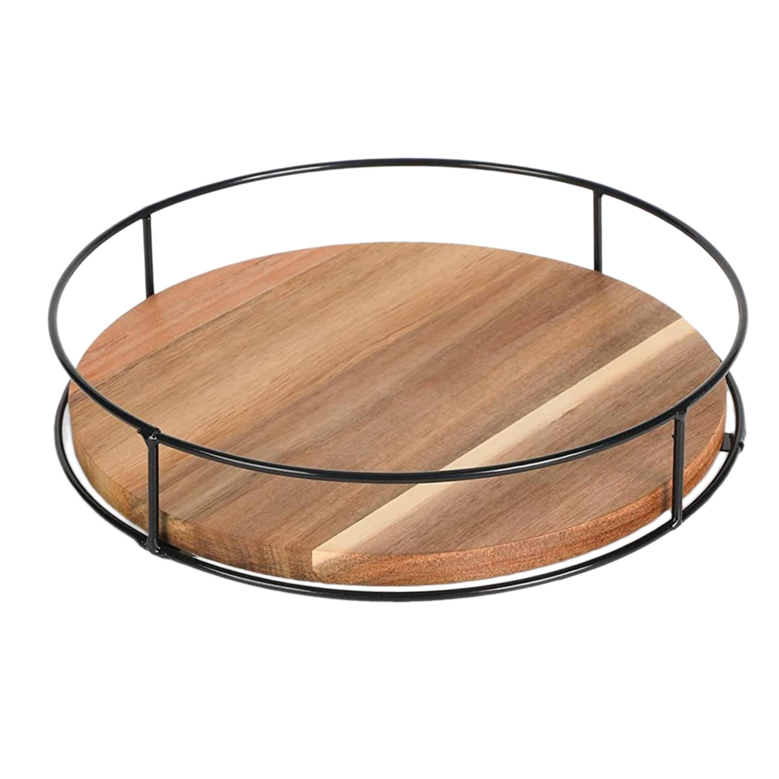 deevoka Wood Turntable Tray with Metal Sides Spice Rack for Table ...