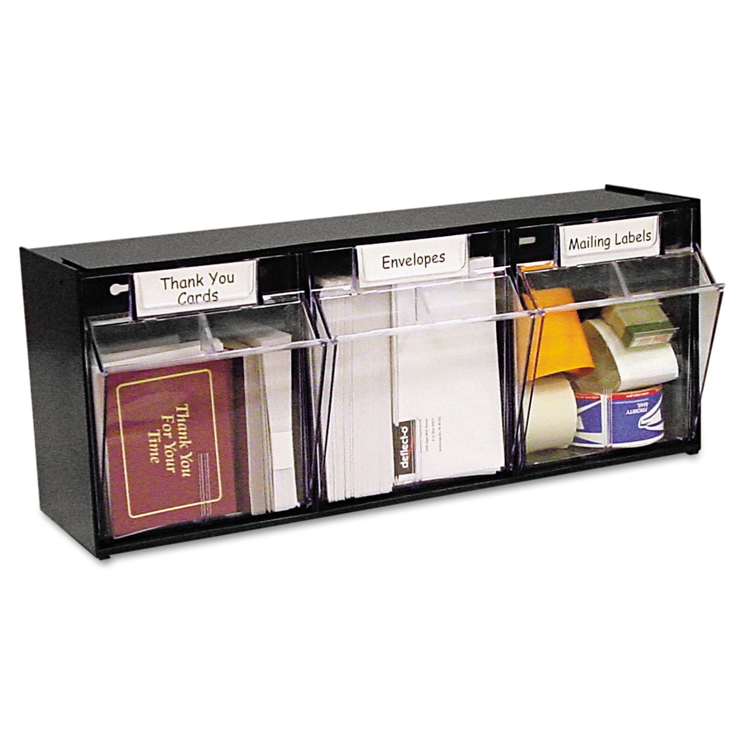 deflecto Tilt Bin Plastic Storage System, 3 Bins, 23 5/8 x 7 3/4 x 9 1/ ...