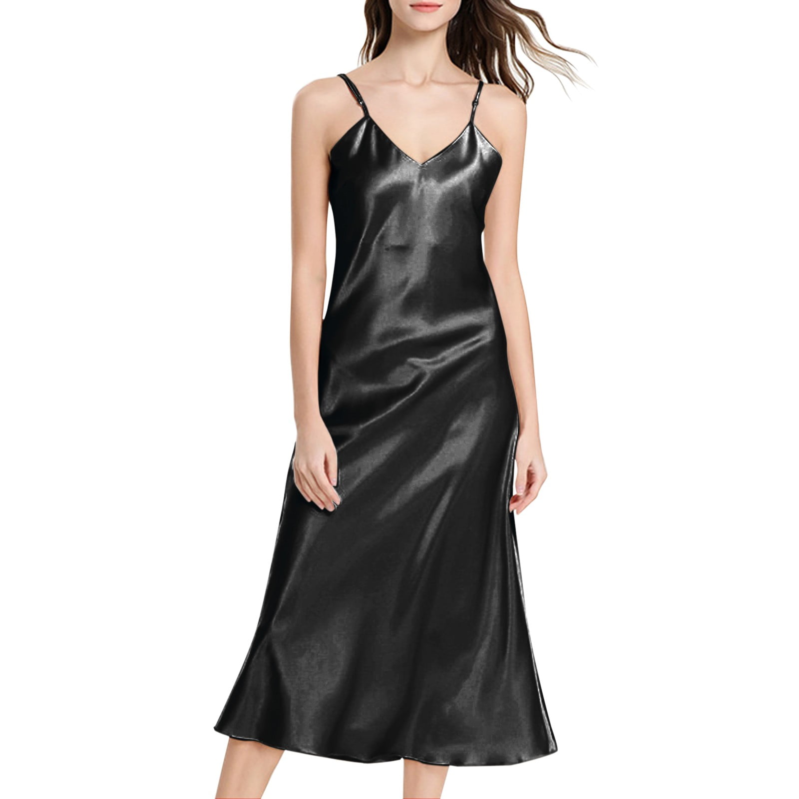 Delayuji Sleepshirts For Women V Neck Solid Color Sexy Long Pajamas