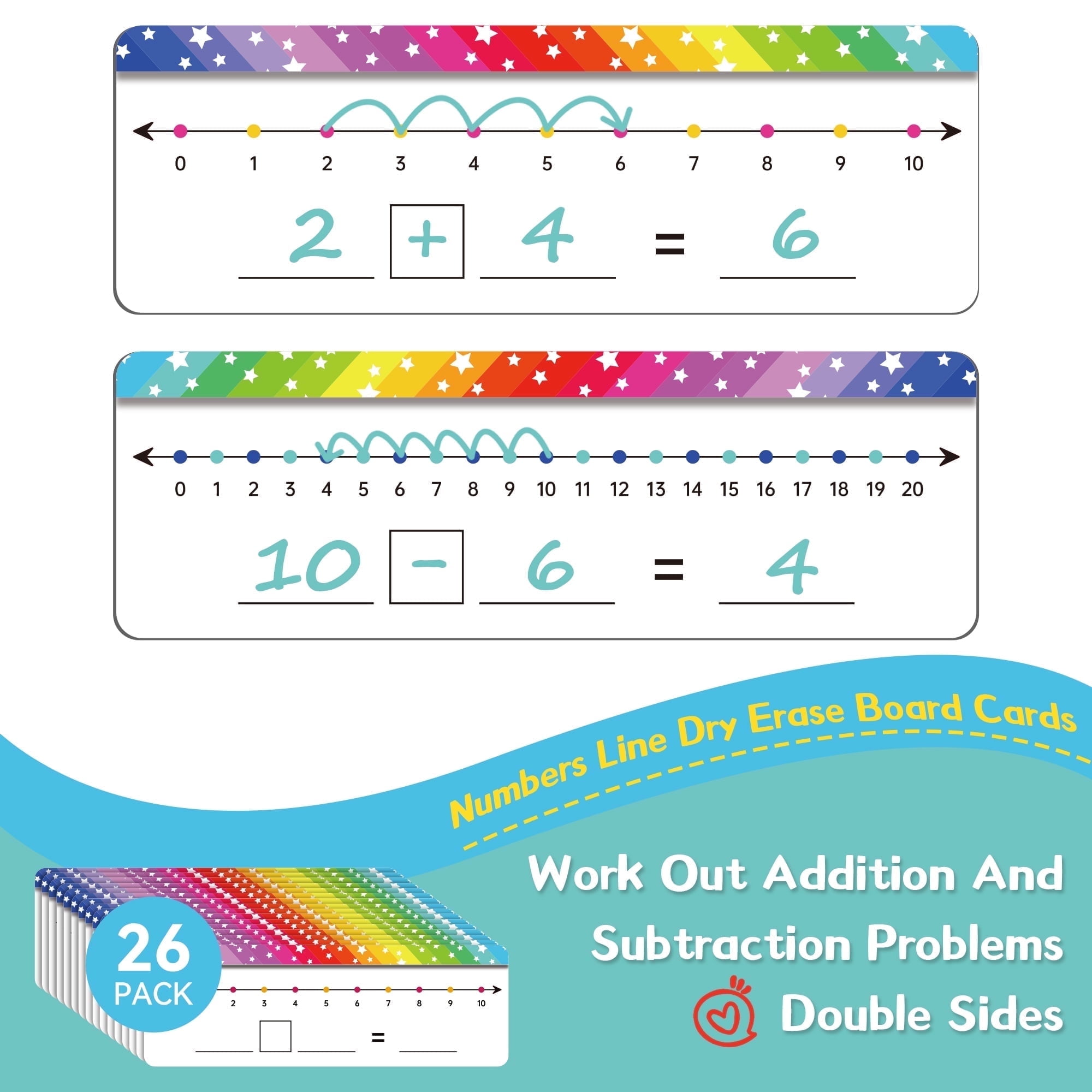 VUSIGN 26 Pack Number Line Dry Erase Boards, Double Sided Writable and ...