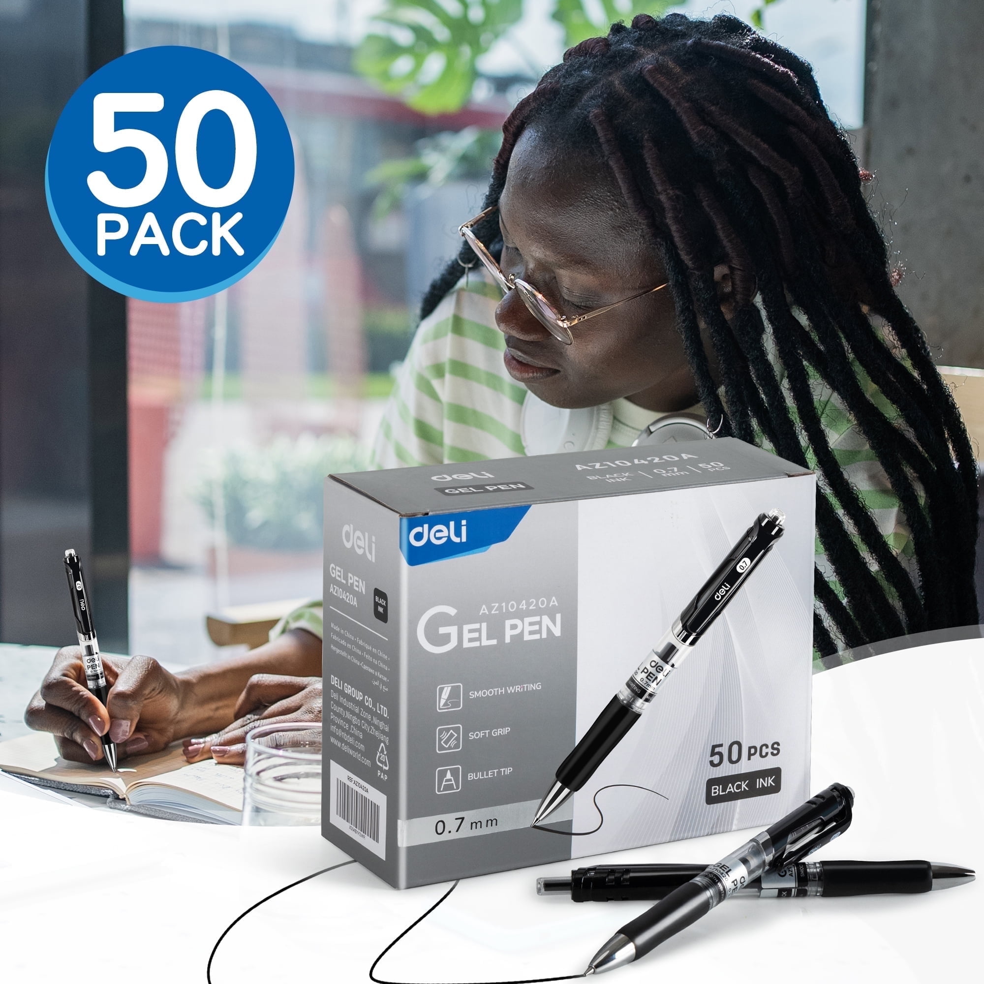 deli Retractable Gel Pens, 50 Pcs Pens Black Ink,0.7mm, Smooth Writing ...