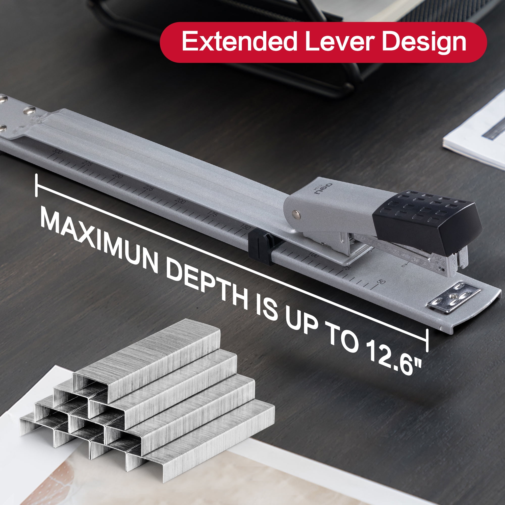 Deli Long Reach 20 Sheet Stapler with 1000 Staples, Long Arm Standard ...