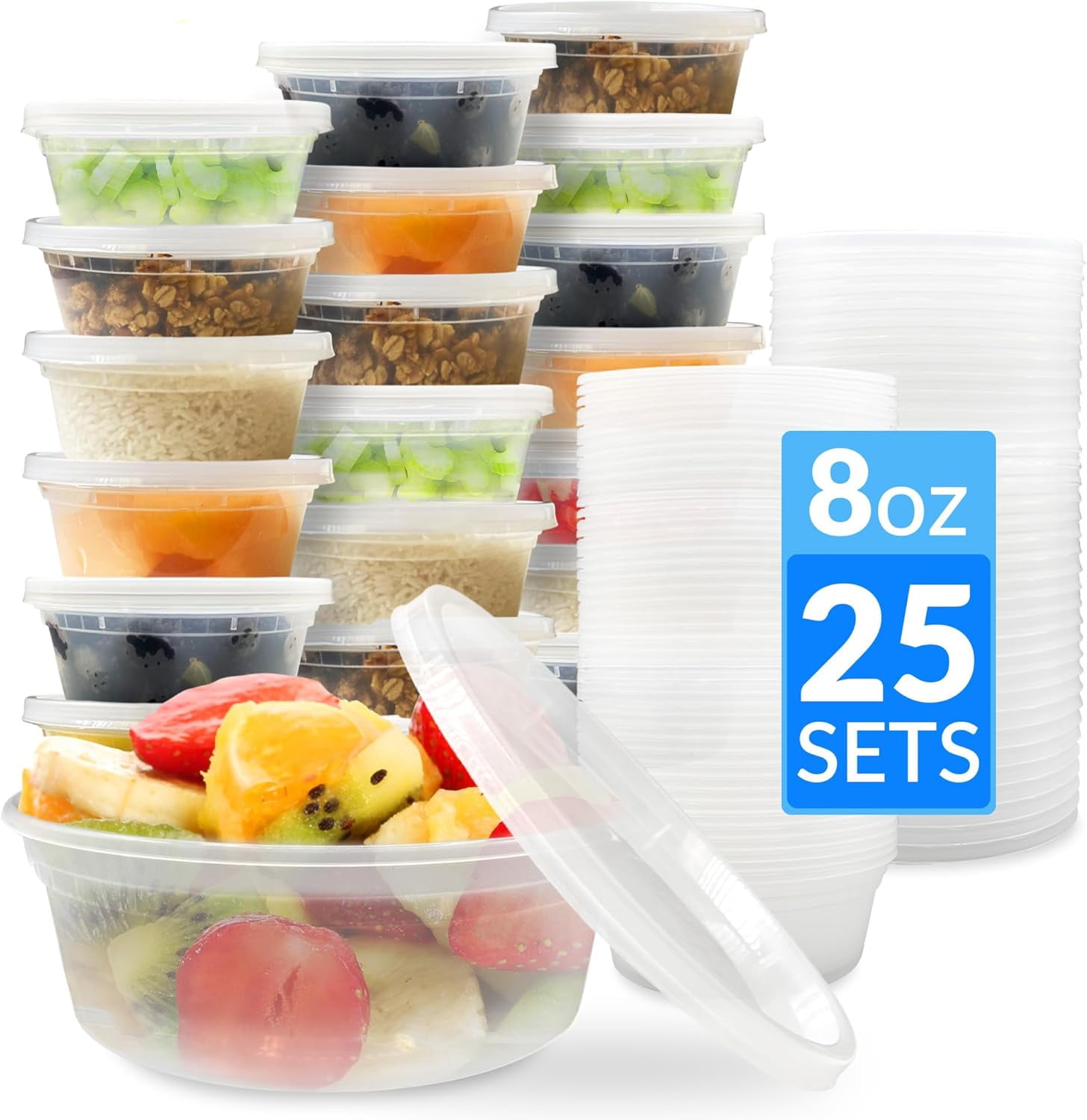Deli Containers with Lids (25 Sets) 8 oz Plastic Containers with Lids ...
