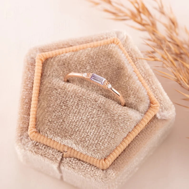 delicate 14k rose gold alexandrite promise ring for her, Simple ...