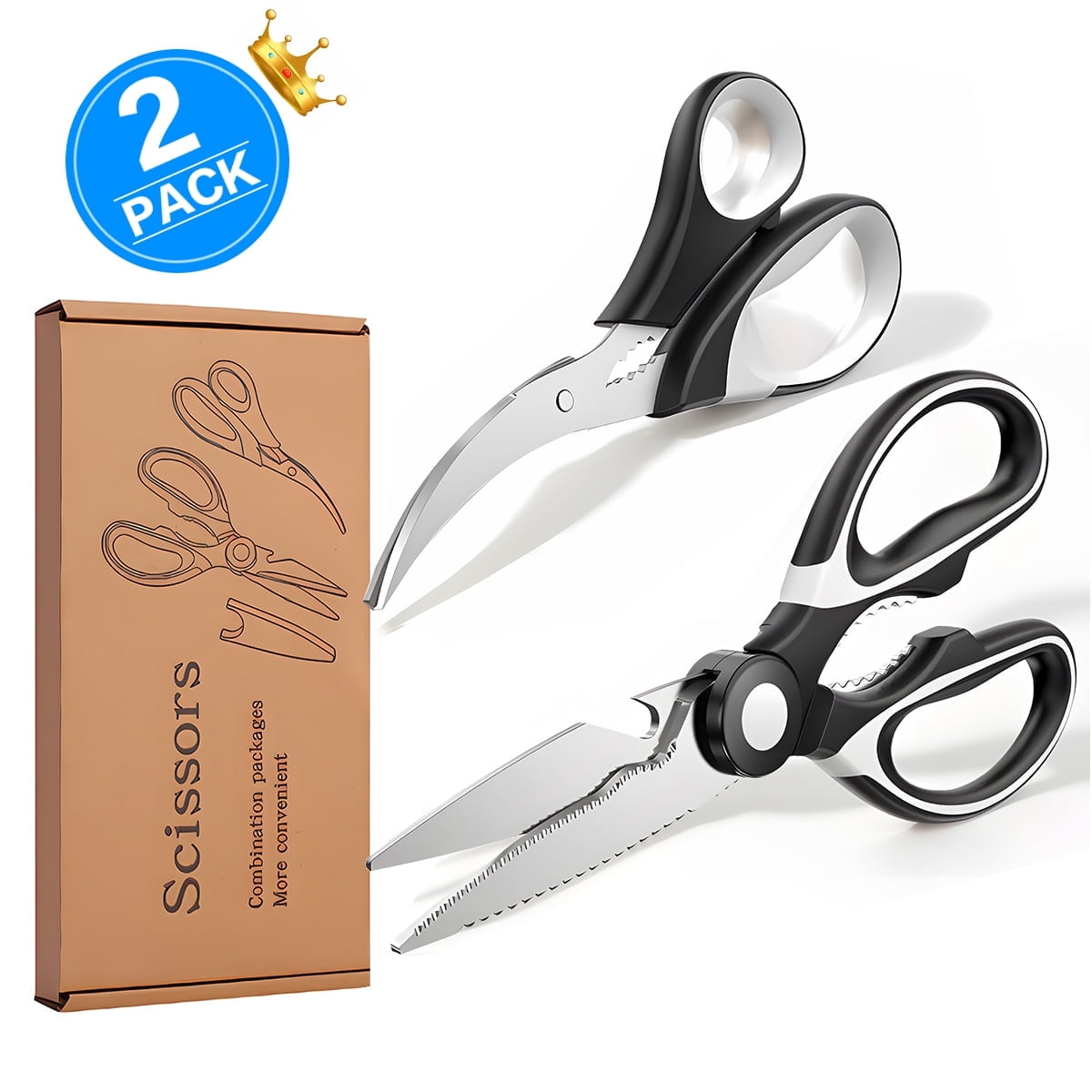 delpattern 2 Pack Kitchen Shears Stainless Steel Kitchen Scissors Multi ...