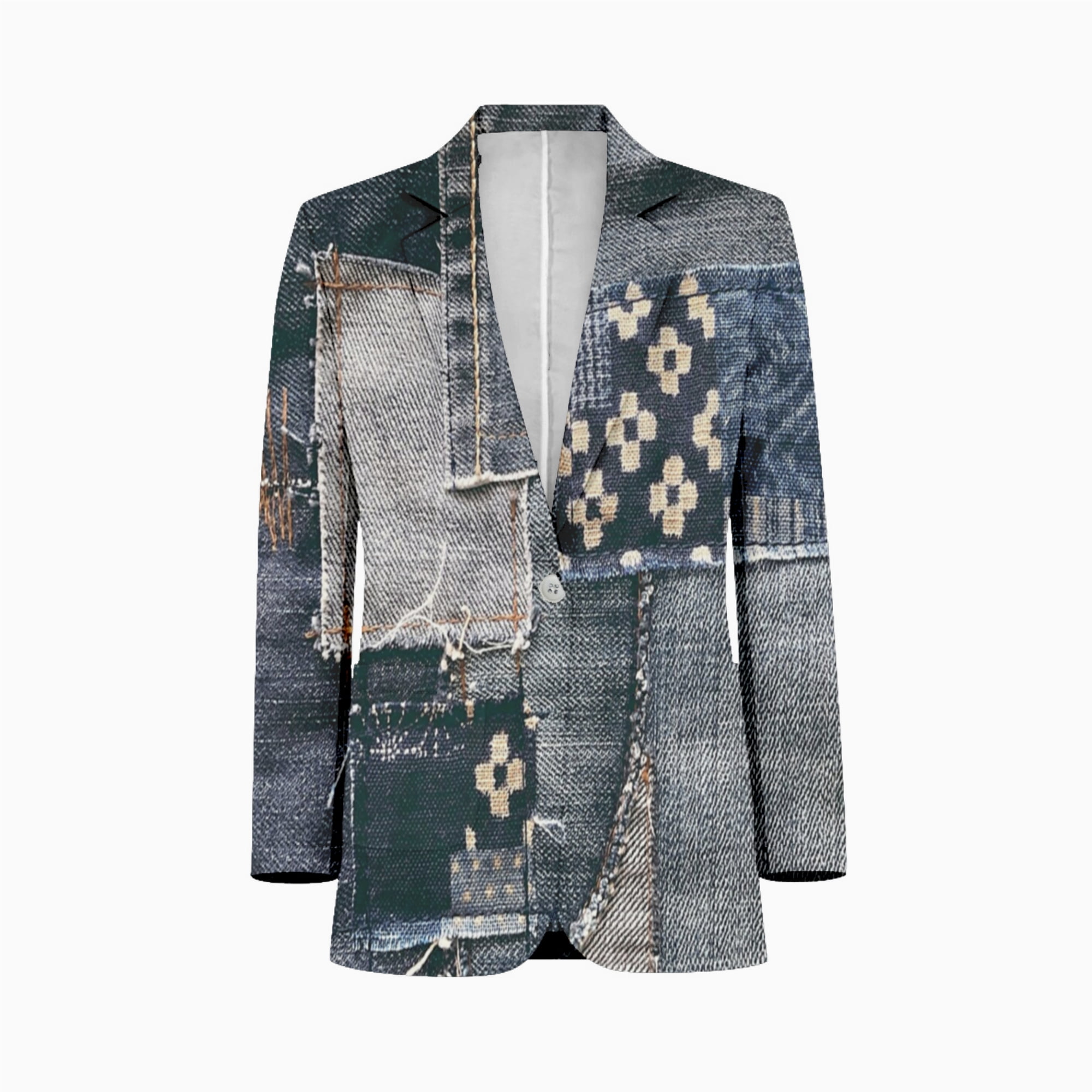 denim patchwork Customized Men's Suits full man Shawl Collar Gentleman ...