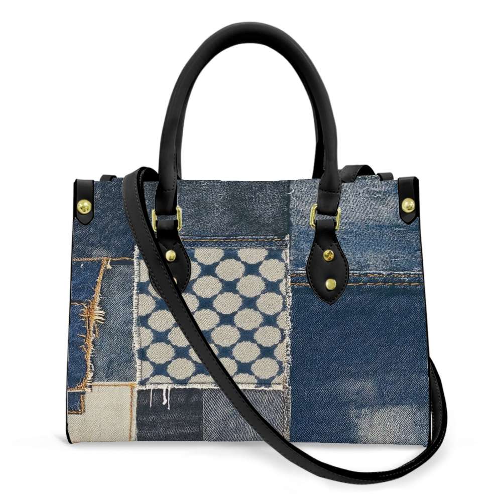 denim patchwork Shoulder Bag Pu Leather Handbags Women High Quality ...