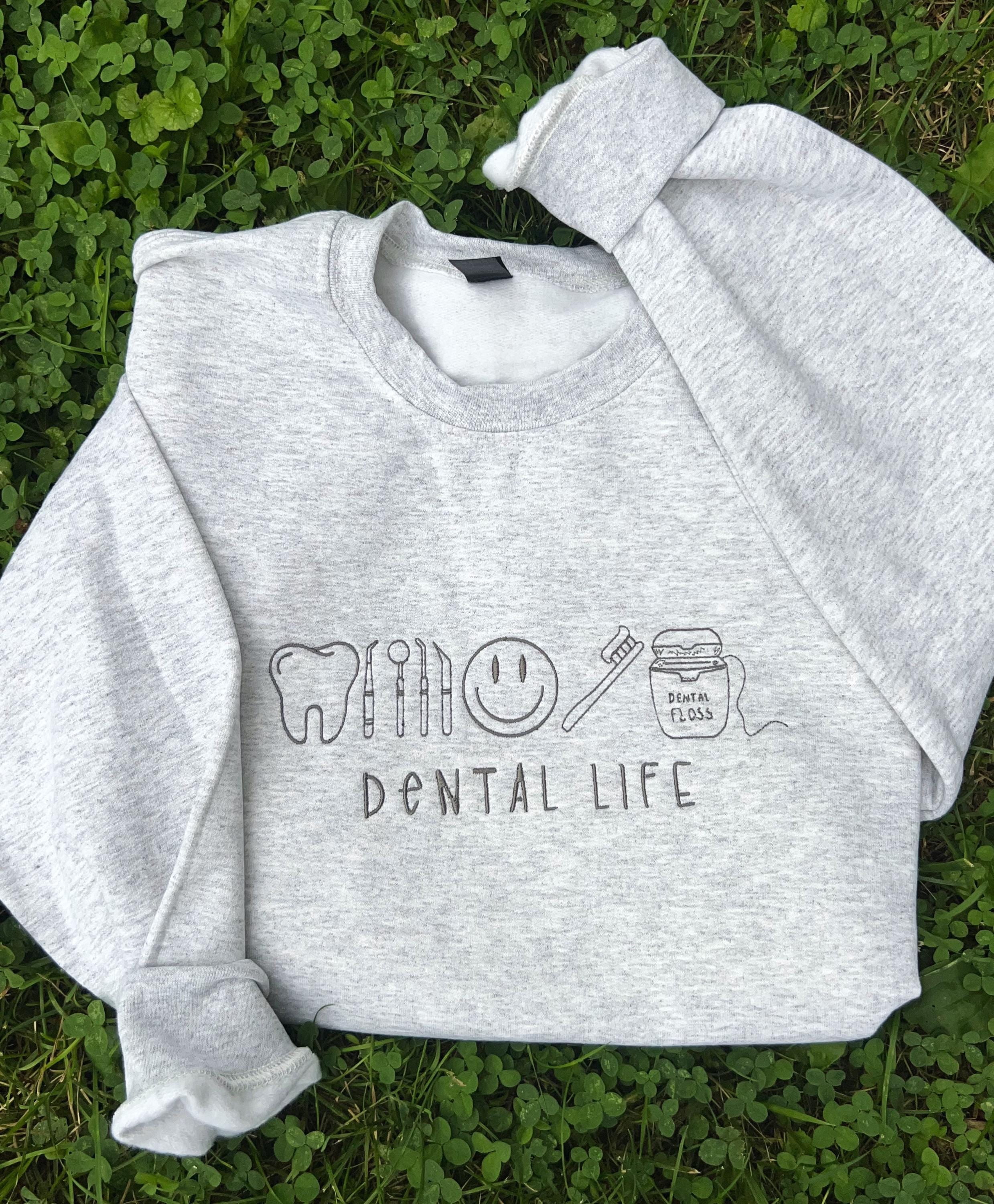 dental life sweater, dental icons, dentist embroidered sweater, gift ...