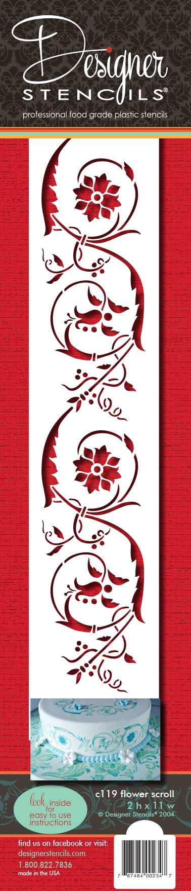 Designer Stencils Cake Roll over image to zoom C119t Flower Scroll Side ...