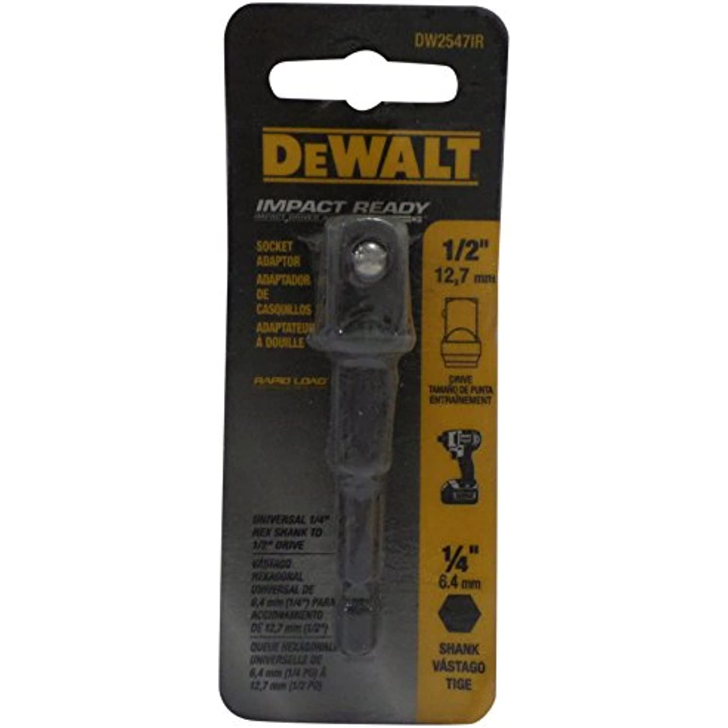 DEWALT DW2547Ir 1/4-Inch Hex Shank To 1/2-Inch IMPACT READY Socket ...