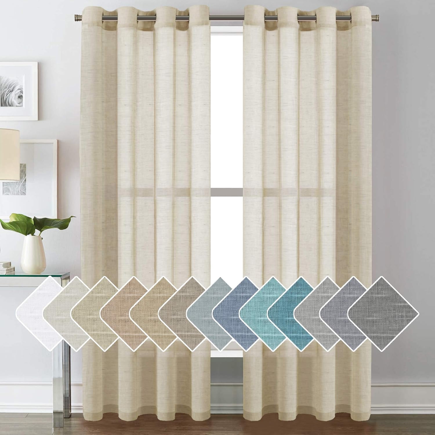 dfetwy Natural DXQPIOA Sheer Curtains Flax DXQPIOA Blended Curtain ...