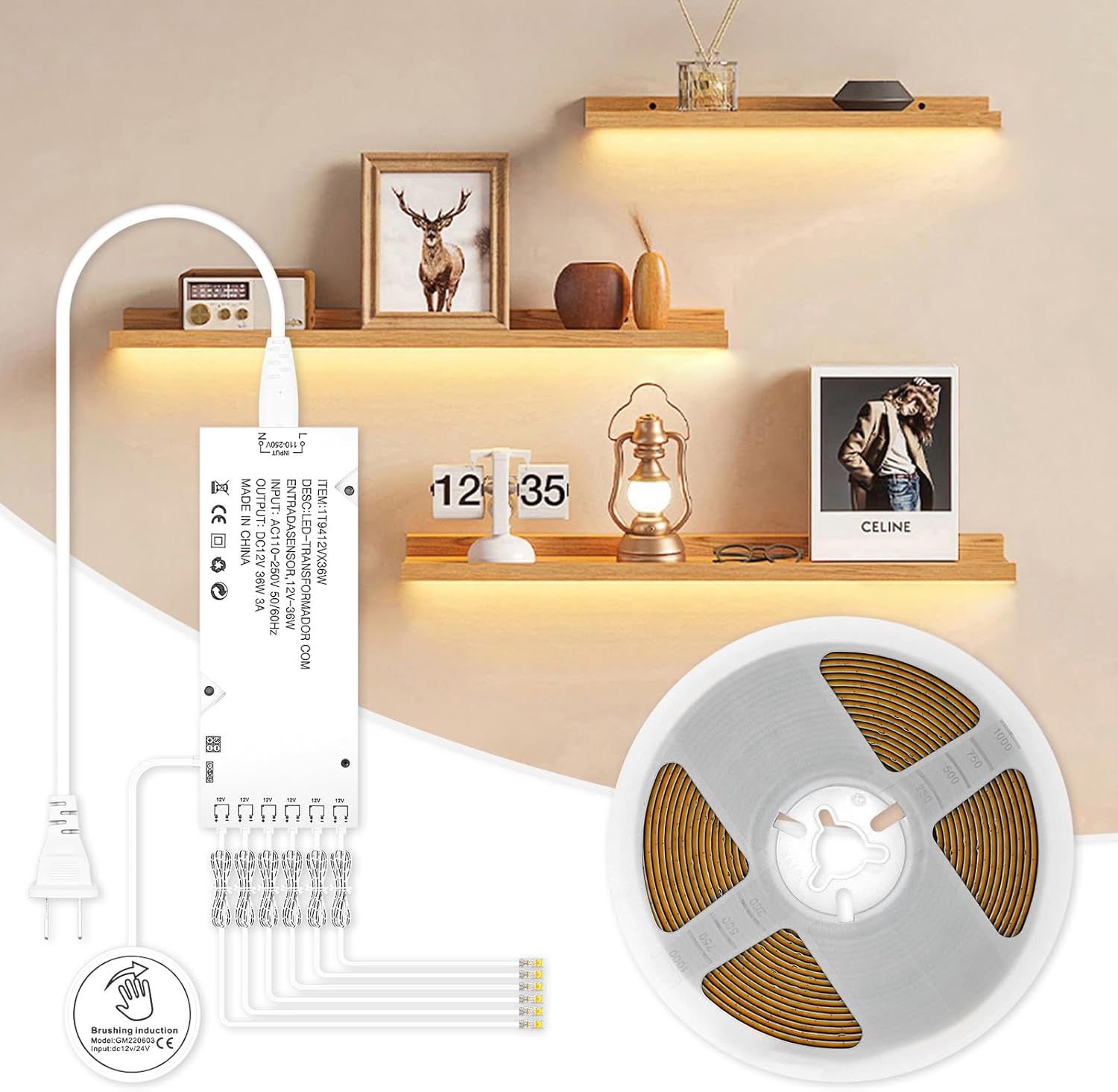 dfrtvyu Under Cabinet Led Light Strip kit Diffused Power with 6 Output ...