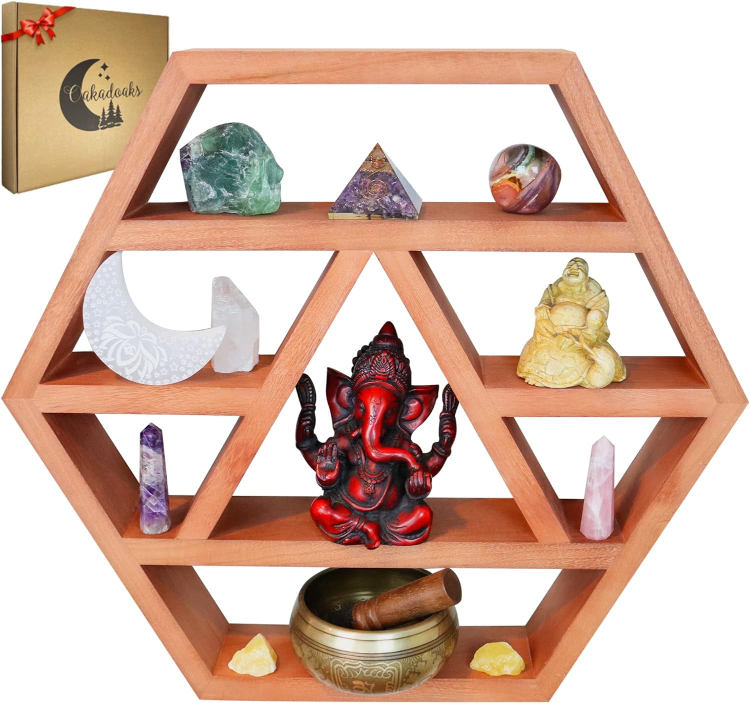 chdqwer Hexagon Crystal Shelf Display - Large 21" Brown Geometric Altar ...