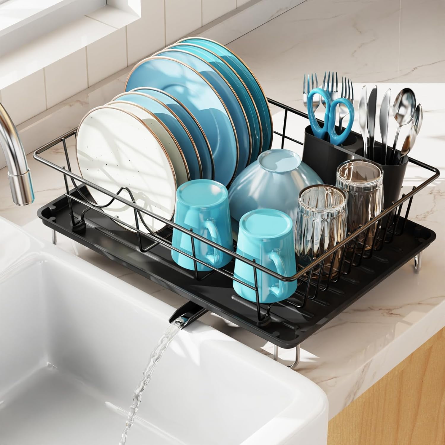dfsfru Dish Drying Rack with Drainboard - Compact Dish Racks for ...